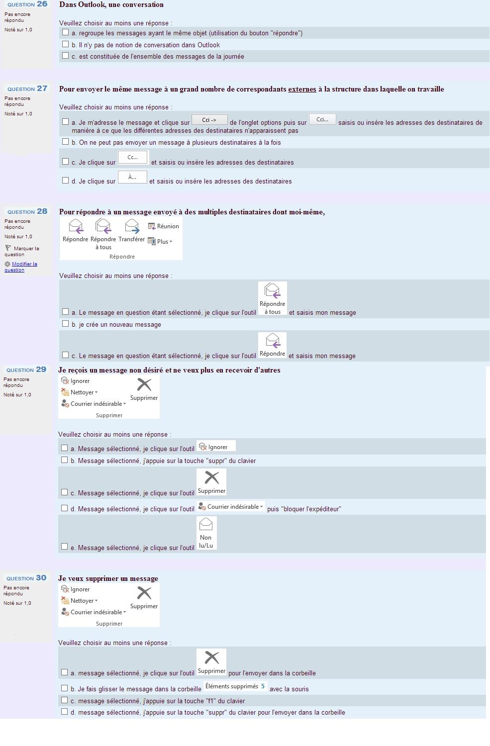 Test de connaissances et quizz Office 2013